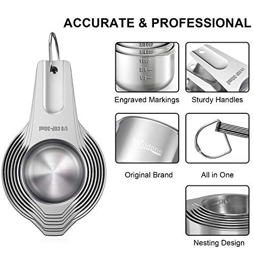 Wildone Measuring Cups & Spoons Set of 21 - Includes 7 Stainless Steel Nesting Measuring Cups, 8 Measuring Spoons, 1 Leveler & 5 Mini Measuring Spoons, Ideal for Dry and Liquid Ingredients