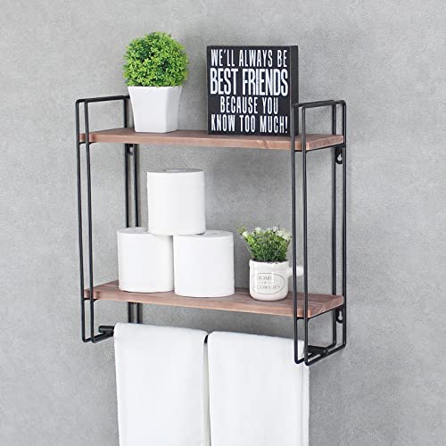 Industrial Bathroom Shelves with Towel Bar,24 inch Rustic Racks for Bathroom,2 Layers Farmhouse Rack Over Toilet,Pipe Wall Mounted,Home Decor Floating Holder (Gray)