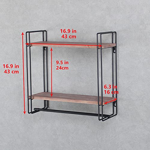 Industrial Bathroom Shelves with Towel Bar,24 inch Rustic Racks for Bathroom,2 Layers Farmhouse Rack Over Toilet,Pipe Wall Mounted,Home Decor Floating Holder (Gray)