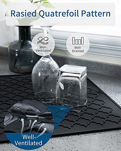 AMOAMI-Dish Drying Mats for Kitchen Counter Heat Resistant Mat Kitchen Gadgets Kitchen Accessories (12" x 16, BLACK)