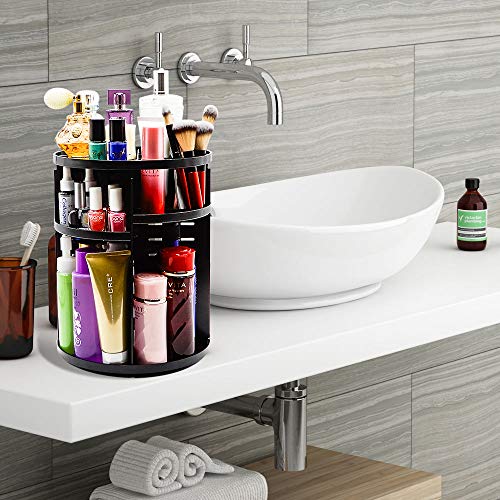 ComFamili Rotating Makeup Organizer 360° Rotating Plastic Shelf with Height Adjustable Trays Waterproof and Washable - Saves Storage Space in Bathroom Vanity top Helps Organize Cosmetics