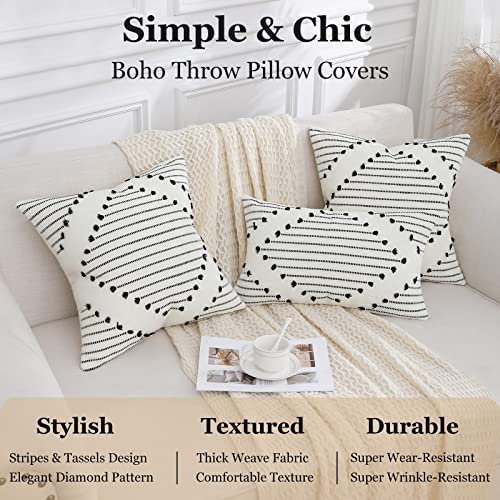 Mecatny Boho Throw Pillow Covers Black and Cream White Pillow Covers 18X18 Set of 2 Farmhouse Decorative Pillow Covers for Couch Sofa Living Room