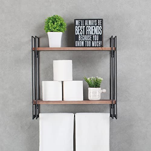 Industrial Bathroom Shelves with Towel Bar,24 inch Rustic Racks for Bathroom,2 Layers Farmhouse Rack Over Toilet,Pipe Wall Mounted,Home Decor Floating Holder (Gray)