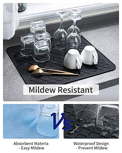 AMOAMI-Dish Drying Mats for Kitchen Counter Heat Resistant Mat Kitchen Gadgets Kitchen Accessories (12" x 16, BLACK)