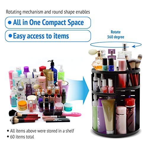 ComFamili Rotating Makeup Organizer 360° Rotating Plastic Shelf with Height Adjustable Trays Waterproof and Washable - Saves Storage Space in Bathroom Vanity top Helps Organize Cosmetics
