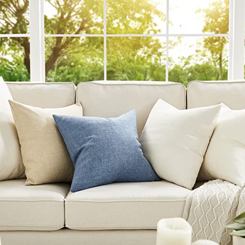 Anickal Set of 2 Grey Blue Pillow Covers 18x18 Inch Rustic Linen Square Decorative Throw Pillow Covers for Sofa Couch Farmhouse Home Decorations