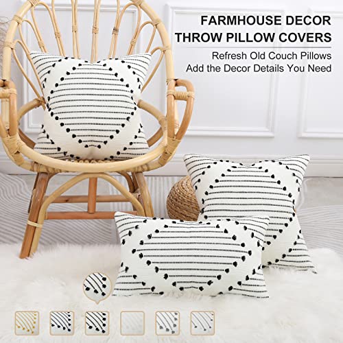 Mecatny Boho Throw Pillow Covers Black and Cream White Pillow Covers 18X18 Set of 2 Farmhouse Decorative Pillow Covers for Couch Sofa Living Room