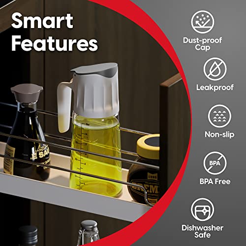 DWËLLZA KITCHEN Cooking Oil Dispenser Bottles for Kitchen – Drizzle Oil, Dressing & Coffee Syrup from Your Drip-Free, Auto-Open, 17 Oz Oil Bottles – Gray 2-Pack Glass Olive Oil Dispenser Bottle