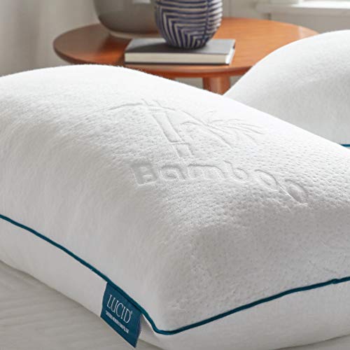 LUCID 4 Inch Down Alternative and Gel Memory Foam Mattress Topper, King, White & Premium Shredded Memory Foam Pillow-Hypoallergenic-Adjustable Loft-2 Pack, Standard (Pack of 2), White 2 Count
