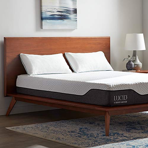 LUCID 4 Inch Down Alternative and Gel Memory Foam Mattress Topper, King, White & Premium Shredded Memory Foam Pillow-Hypoallergenic-Adjustable Loft-2 Pack, Standard (Pack of 2), White 2 Count