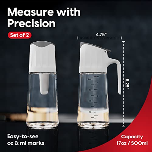 DWËLLZA KITCHEN Cooking Oil Dispenser Bottles for Kitchen – Drizzle Oil, Dressing & Coffee Syrup from Your Drip-Free, Auto-Open, 17 Oz Oil Bottles – Gray 2-Pack Glass Olive Oil Dispenser Bottle