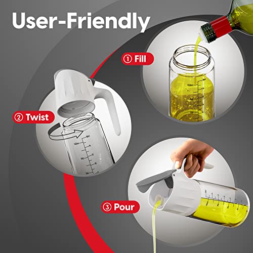 DWËLLZA KITCHEN Cooking Oil Dispenser Bottles for Kitchen – Drizzle Oil, Dressing & Coffee Syrup from Your Drip-Free, Auto-Open, 17 Oz Oil Bottles – Gray 2-Pack Glass Olive Oil Dispenser Bottle