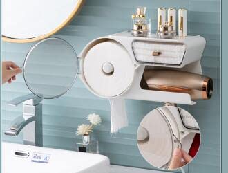 NA Punching Free washcloth Storage Rack Wiping Towel Storage Box Wall Mounted Toilet Storage Rack Hair Dryer Support Rack