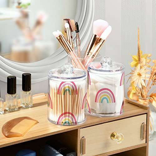 xigua 2 Pack Rainbow Qtip Holder Dispenser with Lids 14 oz Bathroom Storage Organizer Set,Clear Apothecary Jars Food Storage Containers for Tea,Coffee,Cotton Ball,Cotton Swab,Floss