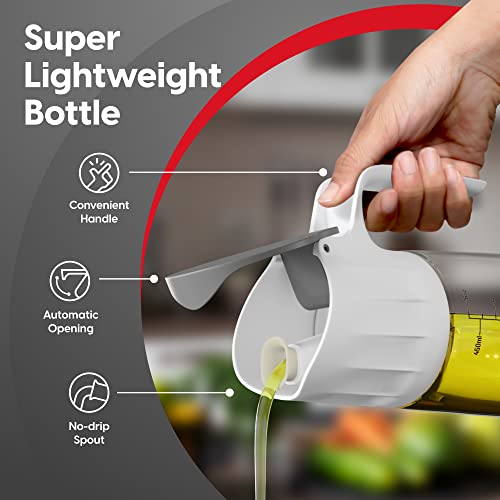 DWËLLZA KITCHEN Cooking Oil Dispenser Bottles for Kitchen – Drizzle Oil, Dressing & Coffee Syrup from Your Drip-Free, Auto-Open, 17 Oz Oil Bottles – Gray 2-Pack Glass Olive Oil Dispenser Bottle
