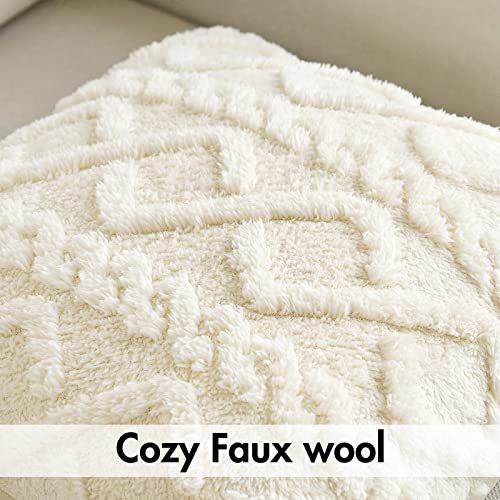 MIULEE Pack of 2 Decorative Faux Wool Throw Pillow Covers Soft Plush Fuzzy Short Fleece Square Patterned Cushion Cases Solid Pillowcases Couch for Bed Sofa Living Room 18 X 18 Inch Beige