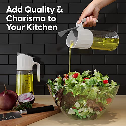 DWËLLZA KITCHEN Cooking Oil Dispenser Bottles for Kitchen – Drizzle Oil, Dressing & Coffee Syrup from Your Drip-Free, Auto-Open, 17 Oz Oil Bottles – Gray 2-Pack Glass Olive Oil Dispenser Bottle