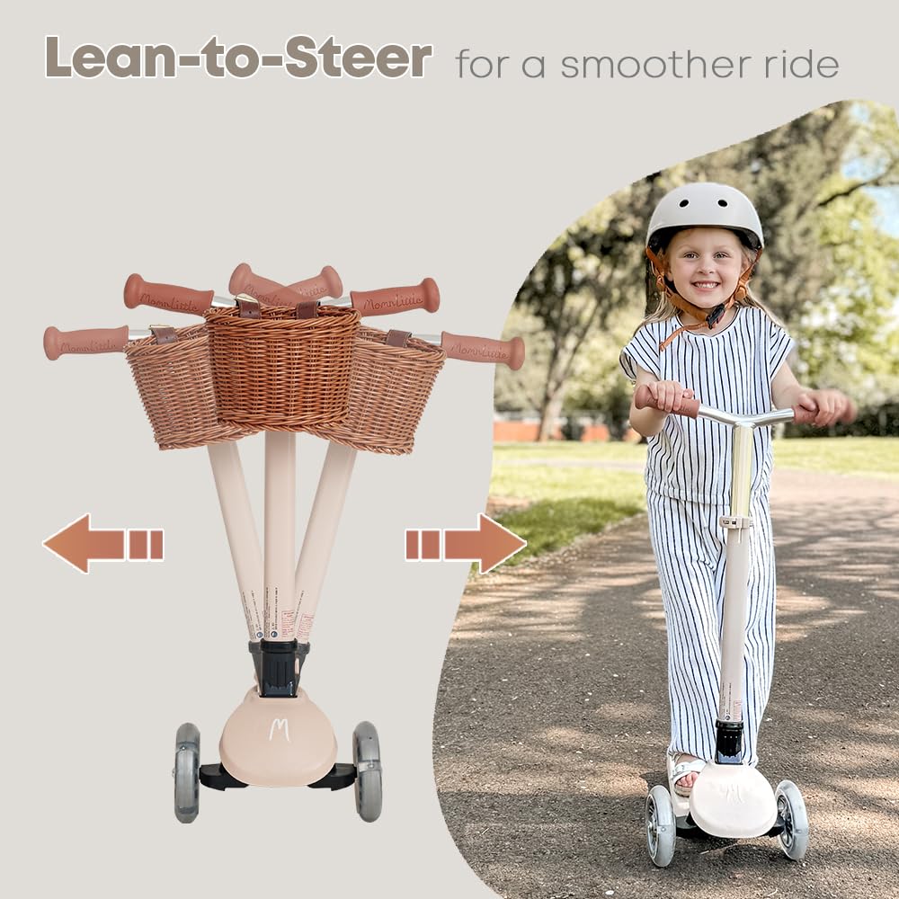 MomnLittle Kick Scooter for Kids Ages 3-10 (Pink) 3 Wheeled with LED Light-Up Wheels CPSC Certified Foldable and 4 Height Adjustable Toddler Scooters for Boys Girls