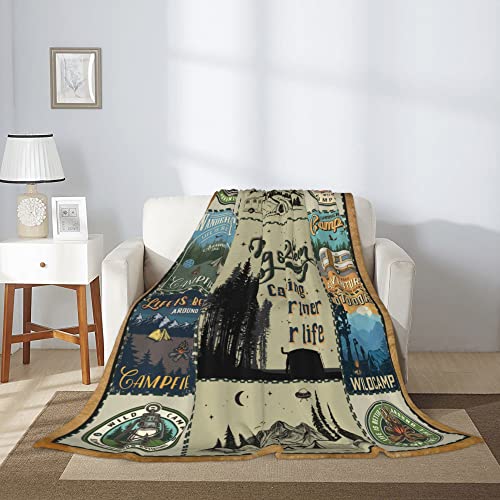 Eercsxul Camping Themed Throw Blankets for Couples Camp Lovers Gifts Camping Partners for Life 80"x60"