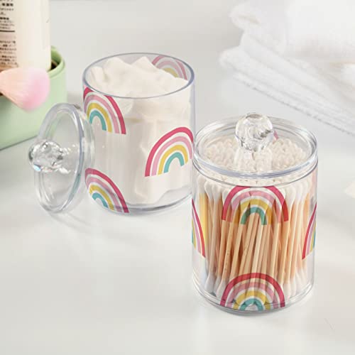 xigua 2 Pack Rainbow Qtip Holder Dispenser with Lids 14 oz Bathroom Storage Organizer Set,Clear Apothecary Jars Food Storage Containers for Tea,Coffee,Cotton Ball,Cotton Swab,Floss