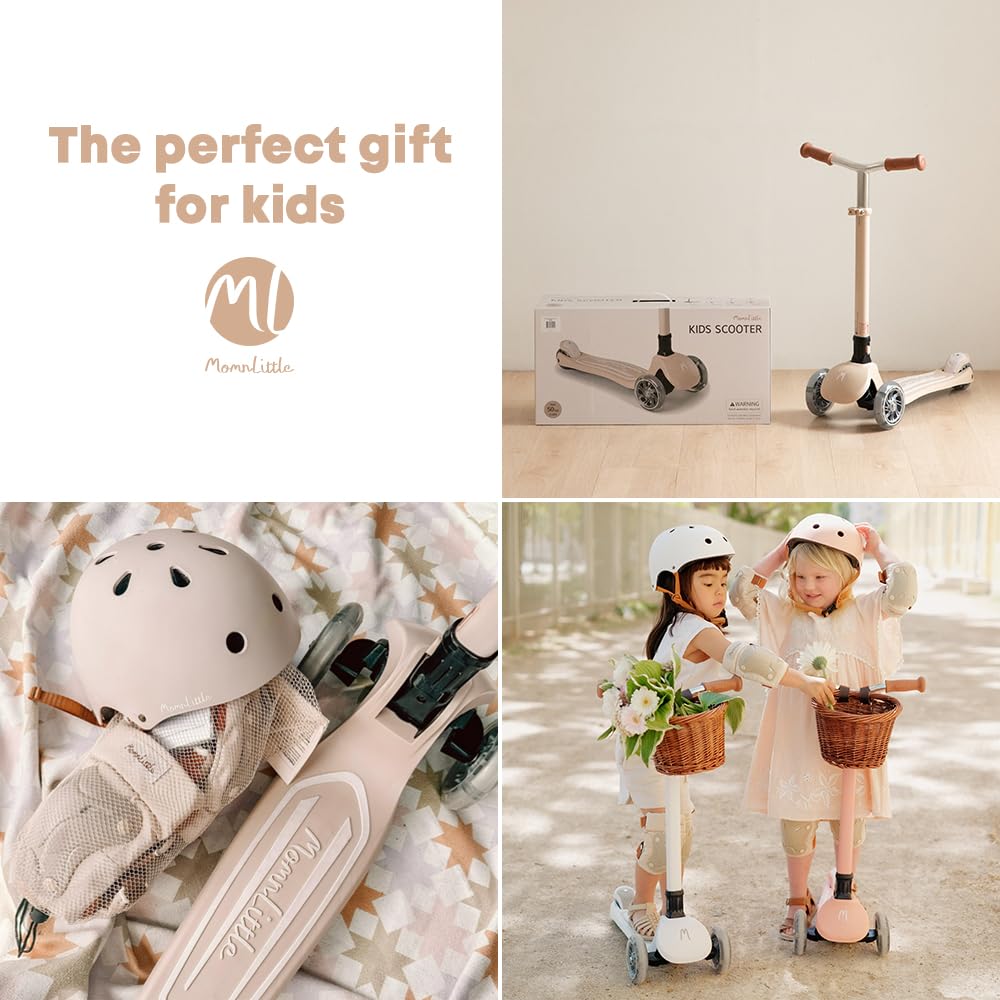 MomnLittle Kick Scooter for Kids Ages 3-10 (Pink) 3 Wheeled with LED Light-Up Wheels CPSC Certified Foldable and 4 Height Adjustable Toddler Scooters for Boys Girls