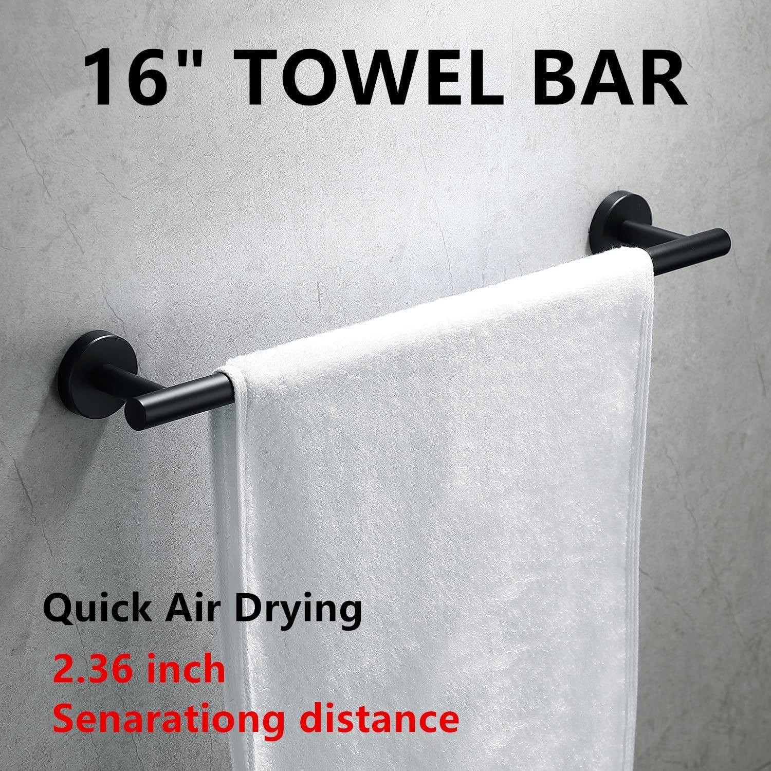 5 PCS Matte Black Bathroom Hardware Set,304 Stainless Steel Towel Rack Set Round Wall Mounted Includes 16" Hand Towel Bar,Toilet Paper Holder,3 Towel Hooks Bathroom Accessories Kit (Black)