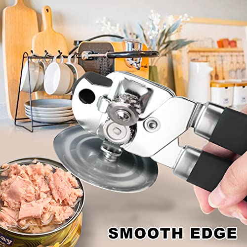 PrinChef Can Opener Manual, Can Openers with Magnet, No-Trouble-Lid-Lift, Handheld Can Opener Smooth Edge with Sharp Blade | Can Openers with Large Effort-Saving Handles, Easy Grip & Heavy Duty, Black