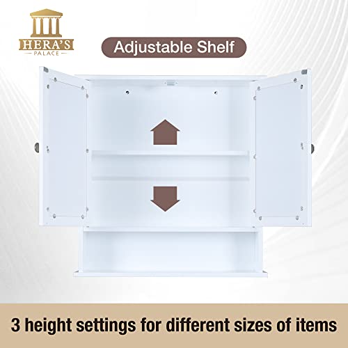 HERA'S PALACE Bathroom Wall Cabinet with Mirror, Medicine Cabinets for Bathroom with Adjustable Shelves, Double Doors Bathroom Cabinet Wall Mounted for Kitchen, Living Room and Laundry Room
