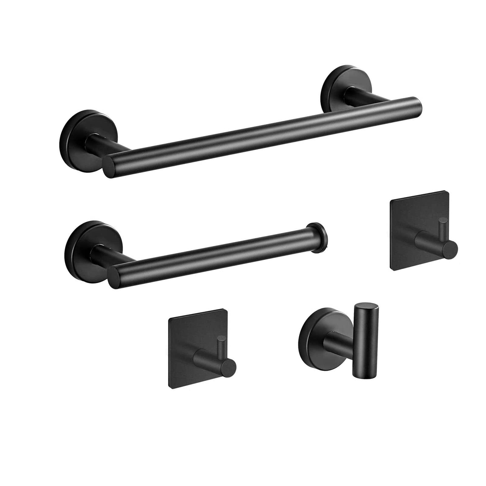 5 PCS Matte Black Bathroom Hardware Set,304 Stainless Steel Towel Rack Set Round Wall Mounted Includes 16" Hand Towel Bar,Toilet Paper Holder,3 Towel Hooks Bathroom Accessories Kit (Black)
