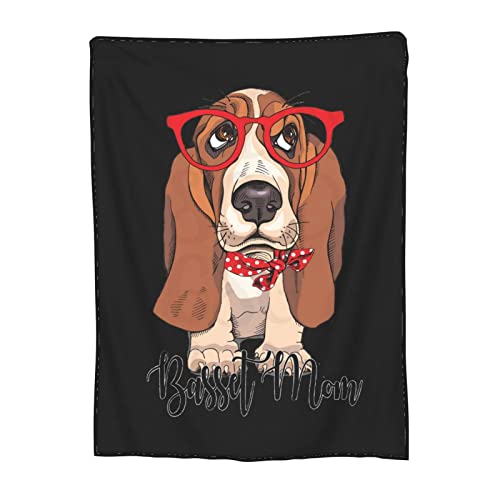 Cute Basset Hound Dog Mom Gift Full Fleece Throw Cloak Wearable Blanket Flannel Fluffy Comforter Quilt Nursery Bedroom Bedding King Size Plush Soft Cozy Air Conditioner Blanket