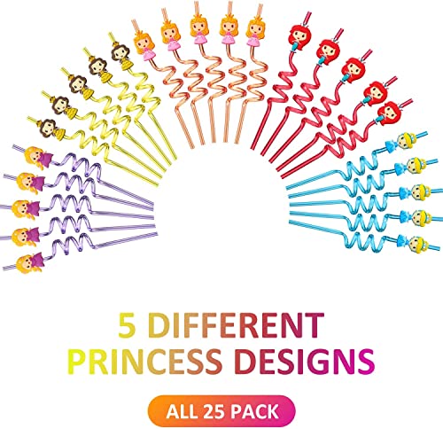 Disneys Princess Birthday Party Supplies Drinking Straws for Girl Party Favors with 2 Cleaning Brush (25+2)