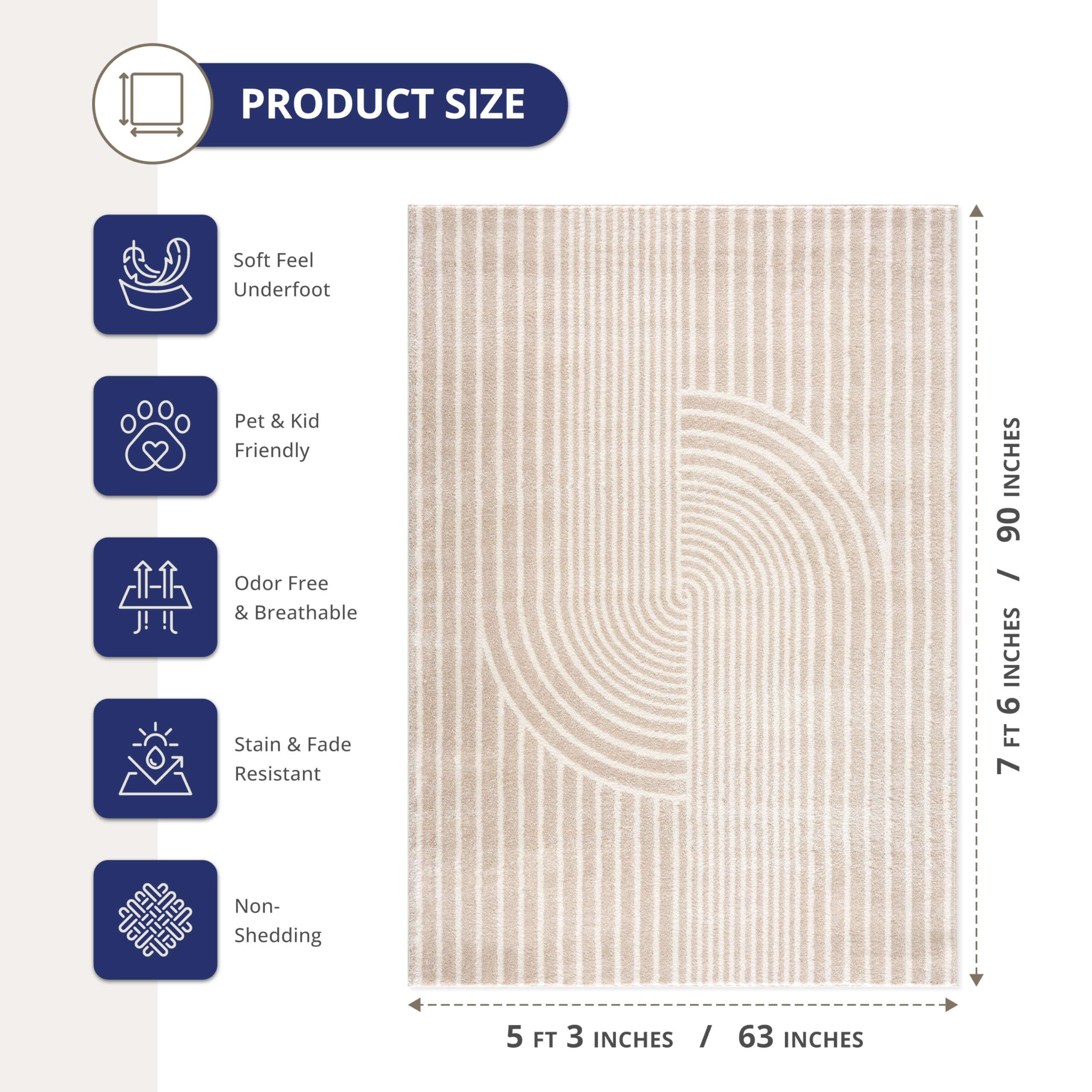 Abani Rugs Beige Arch Pattern Knot Modern Print Premium Area Rug - Contemporary No-Shed Neutral 5’3” x 7’6” (5'x8') Bedroom Rug