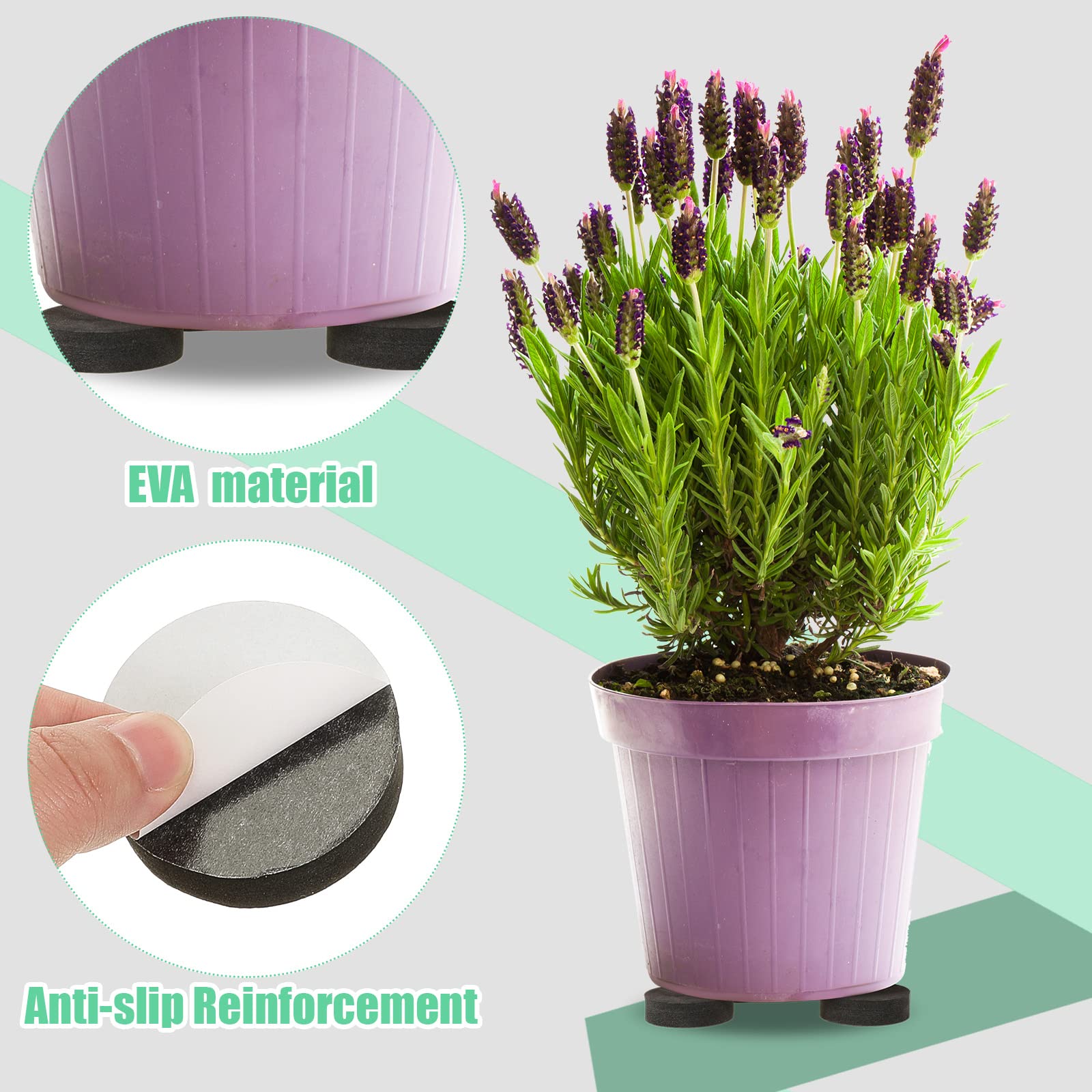 Sawysine 48 Pack Invisible Pot Feet Solid Black Pots Risers Round Square Plant Riser EVA Planter Feet Adhesive Flower Pot Lifter for Indoor Outdoor Planters Garden Plant Pots Flowers