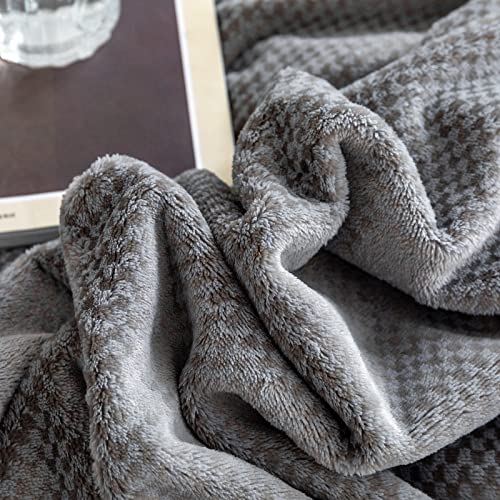 Qidordour Throw Blankets, Checkered Blanket, 60x80 Inch Flannel Fleece Jacquard Bed Throw, 310GSM Soft Microfiber Plush Fuzzy Cozy Luxury Bed Blanket for Couch, Sofa, Bedroom, Travel, Christmas, Grey