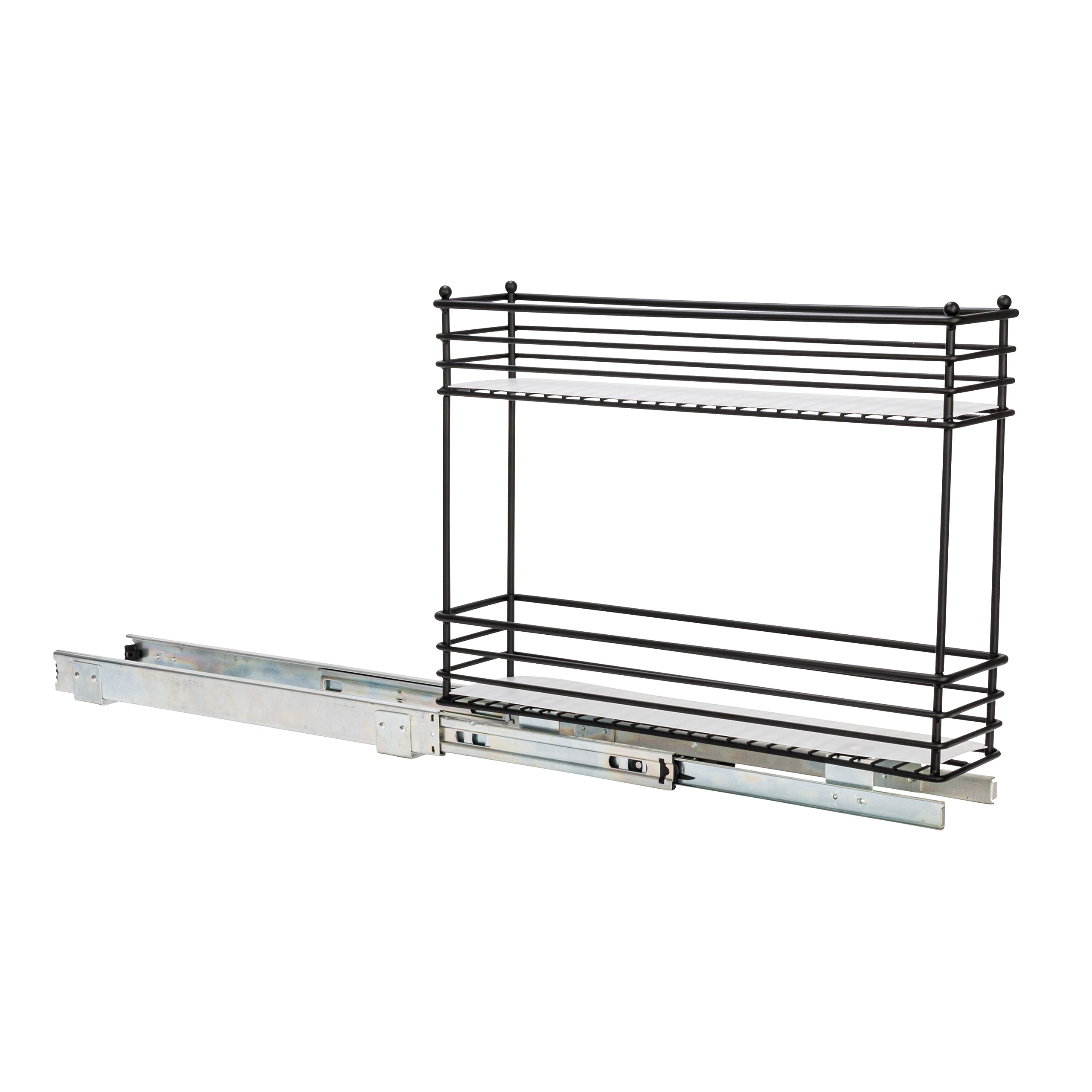 Household Essentials Narrow Sliding Cabinet Organizer, Two Tier Organizer, Matte Black, Great for Slim Cabinets in Kitchen, Bathroom and More, 5"