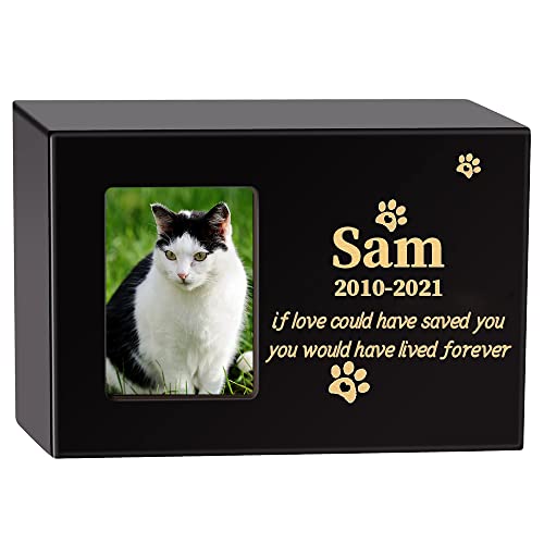 Custom Pet Urns for Dogs Ashes, Wood Personalized Cat Dogs Urns [Unique], Photo Box Pet Cremation Urn, Memorial Urns for Ashes with Delicate, Keepsake Pet Urns for Cat Dogs Ashes(Black)