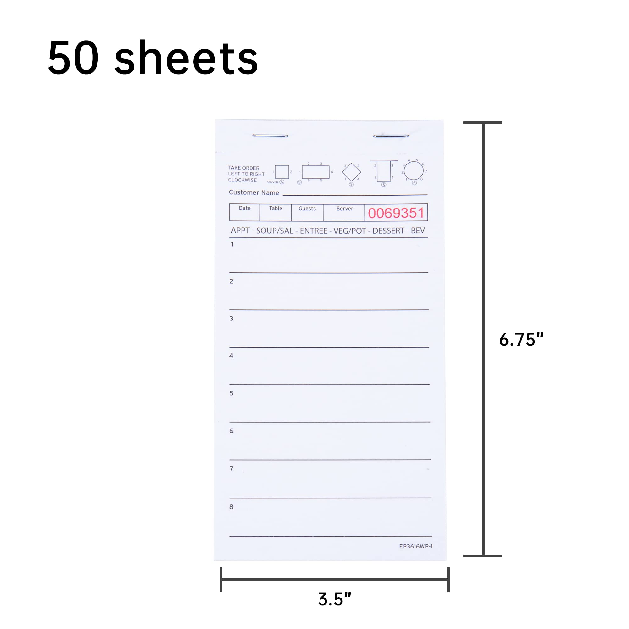 DGBDPACK Guest Check Pads EP-3632-1 (20 Pads), Total 1000 Pink Waitress Notepad, Server Order Pads