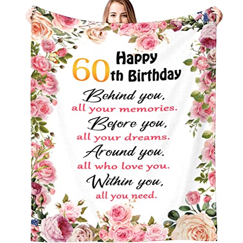 Eliber Happy 60th Birthday Gifts for Women Blanket 60th Birthday Decorations Throw Blanket Birthday Gift Ideas for 60 Year Old 60"X50"