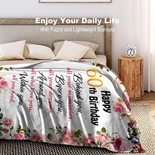 Eliber Happy 60th Birthday Gifts for Women Blanket 60th Birthday Decorations Throw Blanket Birthday Gift Ideas for 60 Year Old 60"X50"