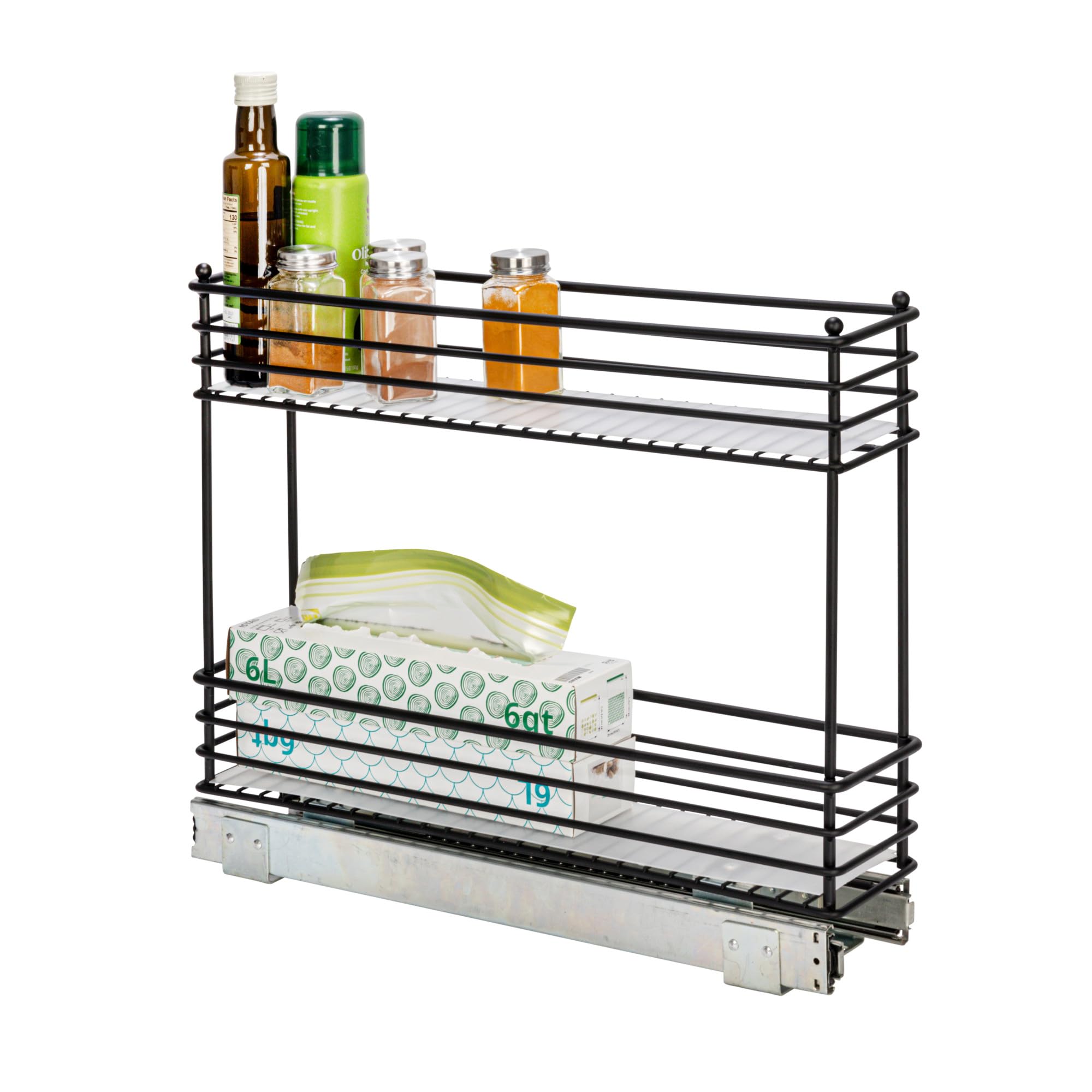 Household Essentials Narrow Sliding Cabinet Organizer, Two Tier Organizer, Matte Black, Great for Slim Cabinets in Kitchen, Bathroom and More, 5"