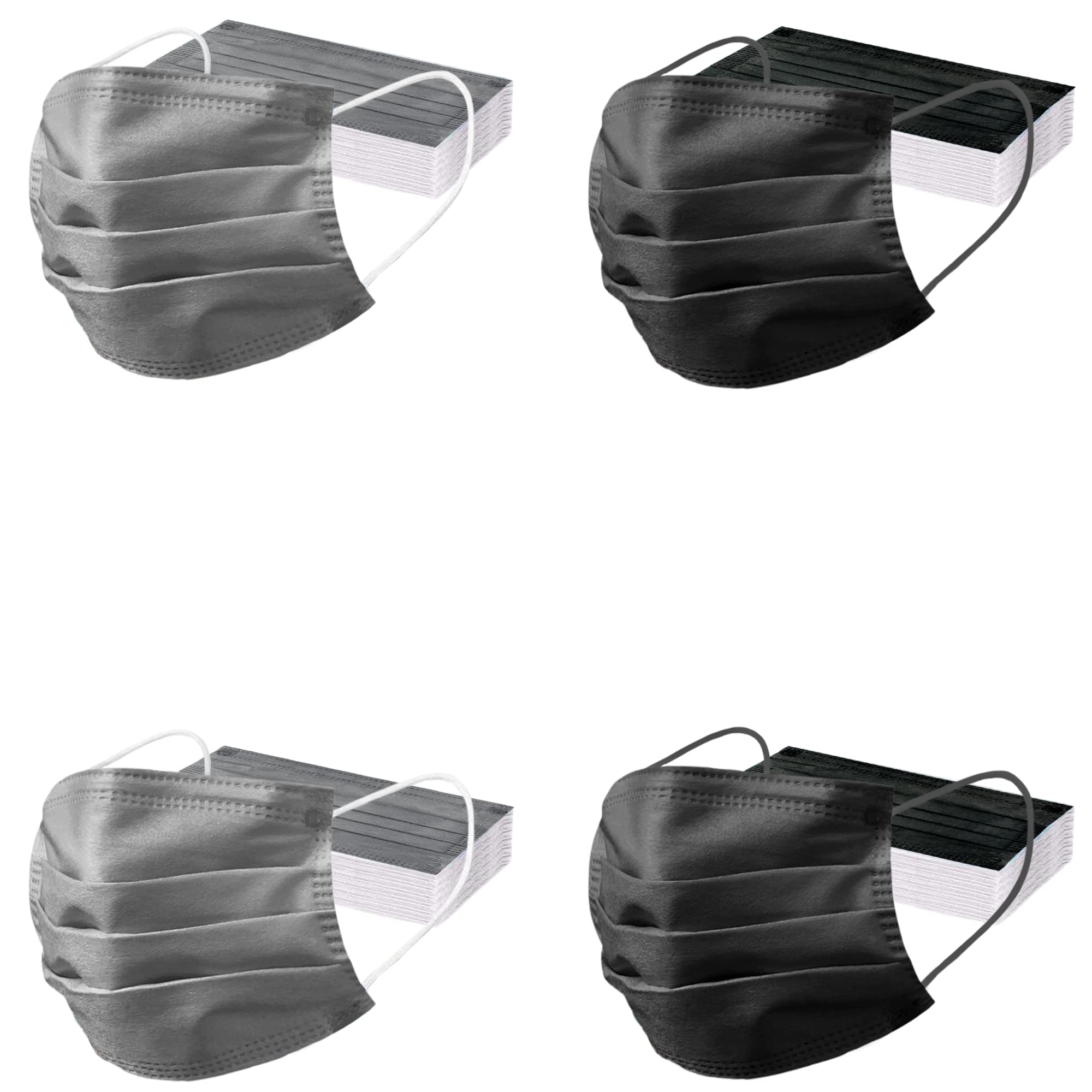 CBC Crown 3-Ply Disposable Protective Face Masks Earloop, Dust Filter Mouth Cover Black, Blue for Adult Men & Women (50 PC - Black & Gray)
