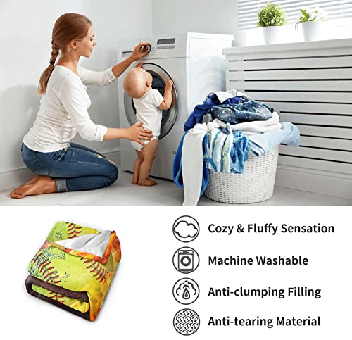 Sherpa Throw Blanket Fire Softball Fluffy Soft Cozy Fleece Plush Throw Blankets for Couch Sofa Home Bedding Decorations 50"x60"