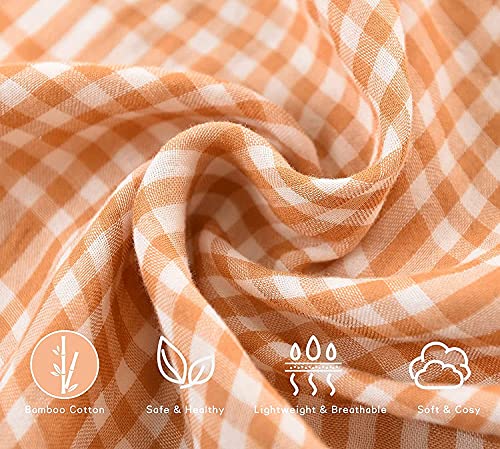 MoreverSparn 70% Bamboo 30% Cotton Muslin Throw Blanket, Buffalo Check Pattern, Soft and Breathable Gauze, Khaki Gingham Bedding