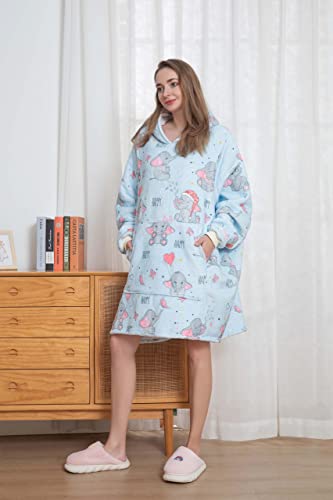 Wearable Blanket Hoodie, Oversized Sherpa Hooded Blanket Sweatshirt Extremely Cozy, Warm, Soft and Fuzzy Hoodie Blanket (Elephant)