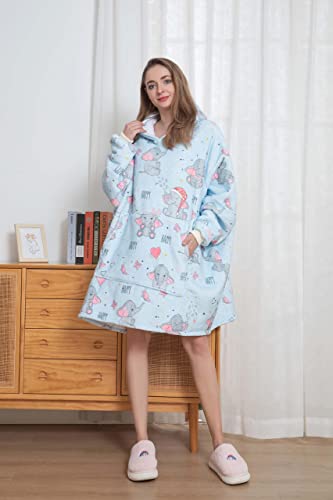 Wearable Blanket Hoodie, Oversized Sherpa Hooded Blanket Sweatshirt Extremely Cozy, Warm, Soft and Fuzzy Hoodie Blanket (Elephant)