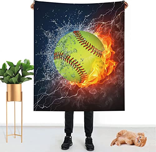 Sherpa Throw Blanket Fire Softball Fluffy Soft Cozy Fleece Plush Throw Blankets for Couch Sofa Home Bedding Decorations 50"x60"