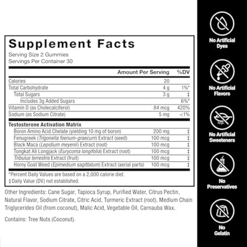 Force Factor Test X180 Gummies Testosterone Booster for Men with Tongkat Ali, Horny Goat Weed, Tribulus Terrestris, Fenugreek, & Black Maca, Supplement Men, Berry Punch, 60 Gummies, 1-Pack