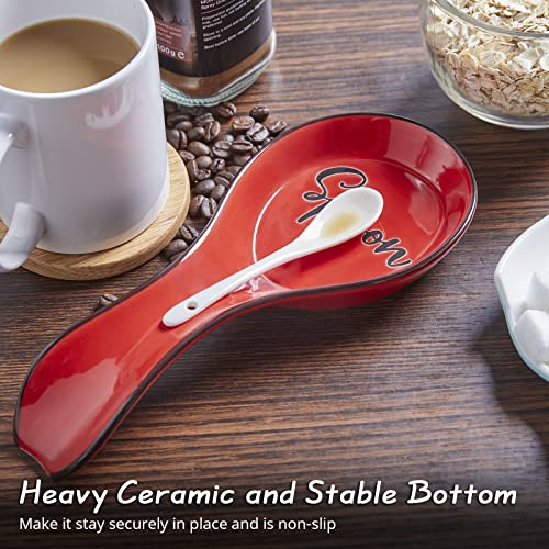 Ceramic Spoon Rest for Stove Top, DAYYET Large Spoon Holder, Spoon Rest for Kitchen Counter, Spatula Holder Utensil Rest for Ladles, Tong, Modern Kitchen Decor, Red