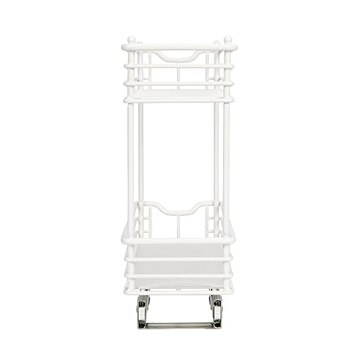 Household Essentials Glidez Multipurpose Paint-Finished Steel Pull-Out/Slide-Out Storage Organizer with Plastic Liner for Under Cabinet Use - 2-Tier Design - Fits Standard Size Cabinet or Shelf, White