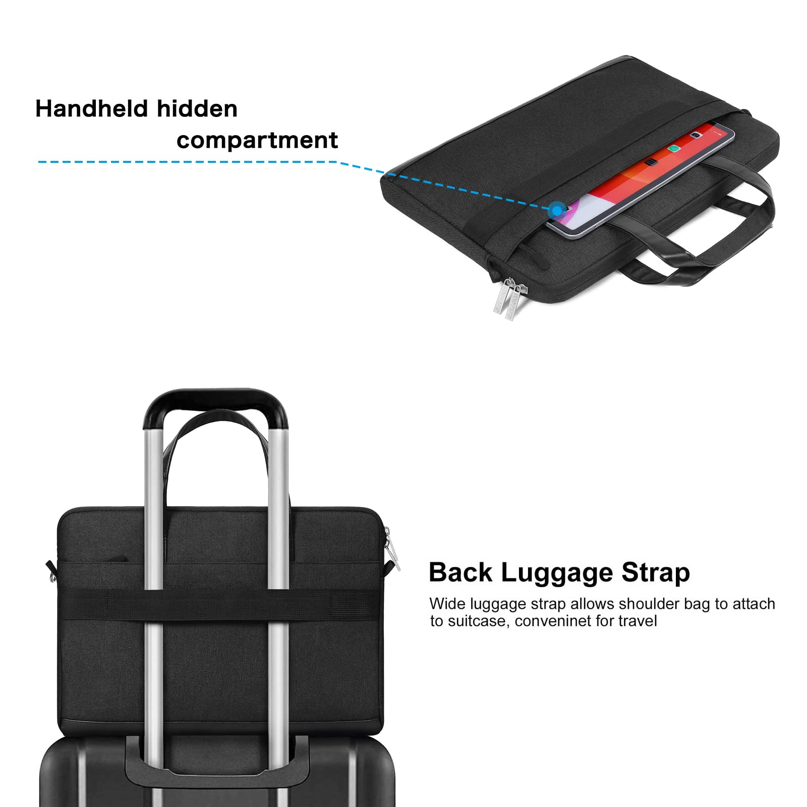MOSISO Laptop Shoulder Bag Compatible with MacBook Pro 16 2023-2019 M2 A2780 M1 A2485 A2141,15-15.6 inch Notebook, Polyester Sleeve with Front Button Pocket&Fix Handle&PU Leather Bottom&Belt, Black
